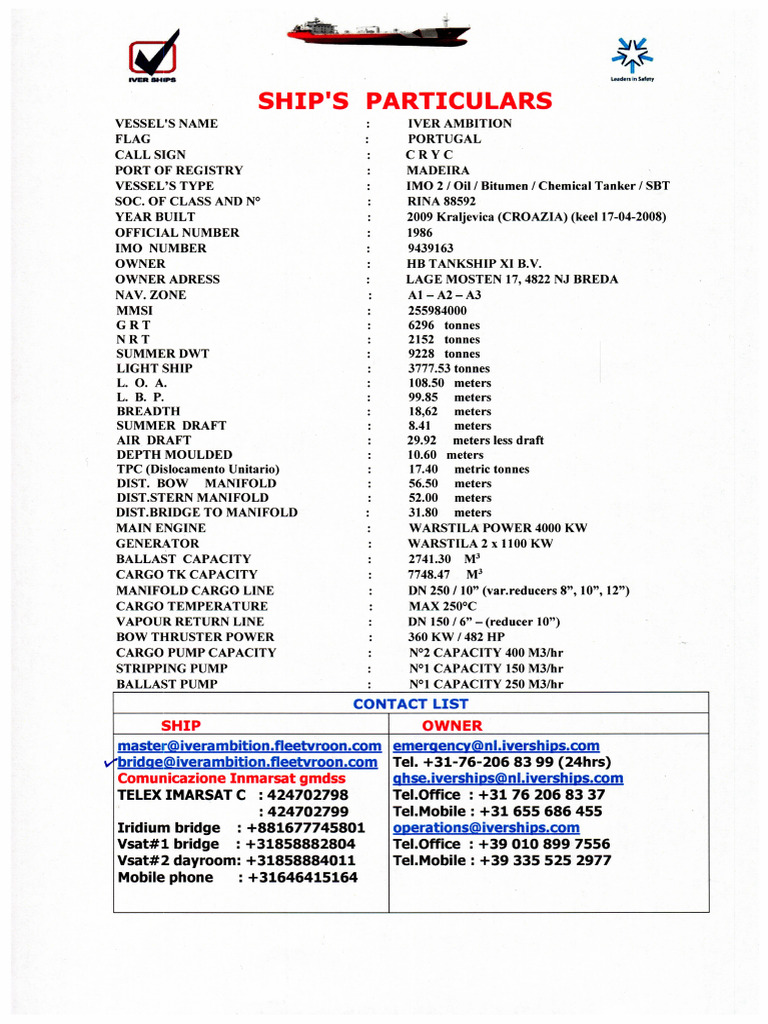 Iver Ambition - Ships Particulars | PDF
