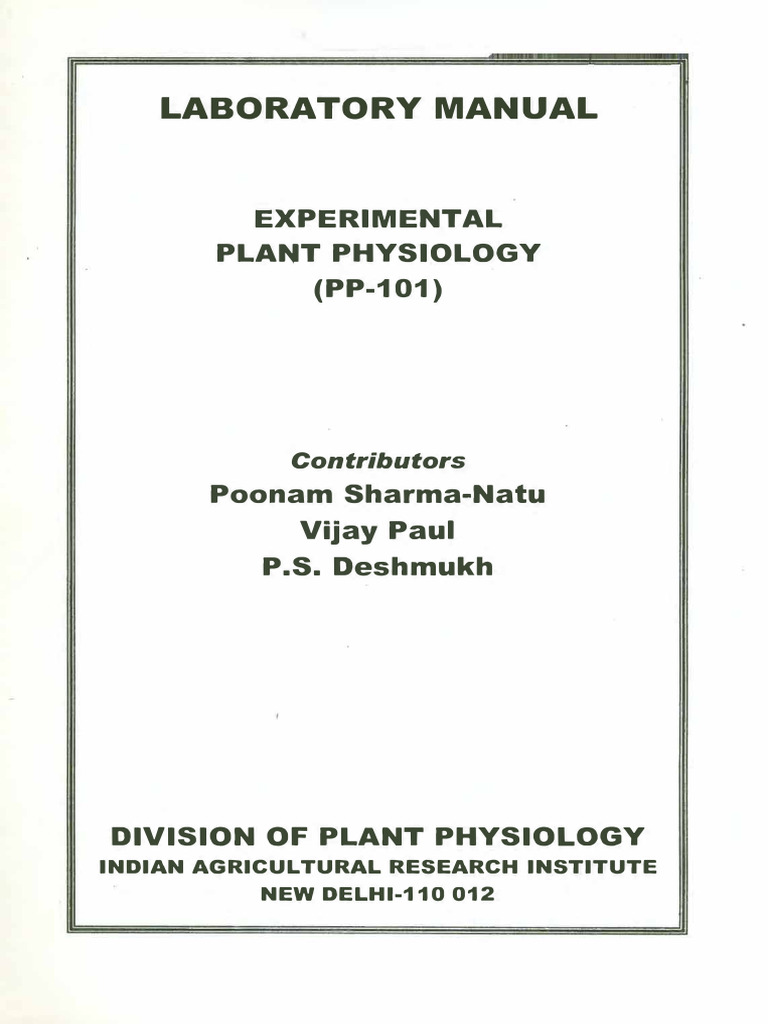Lab Manual of Plant Physiology | PDF | Plant Physiology | Wellness
