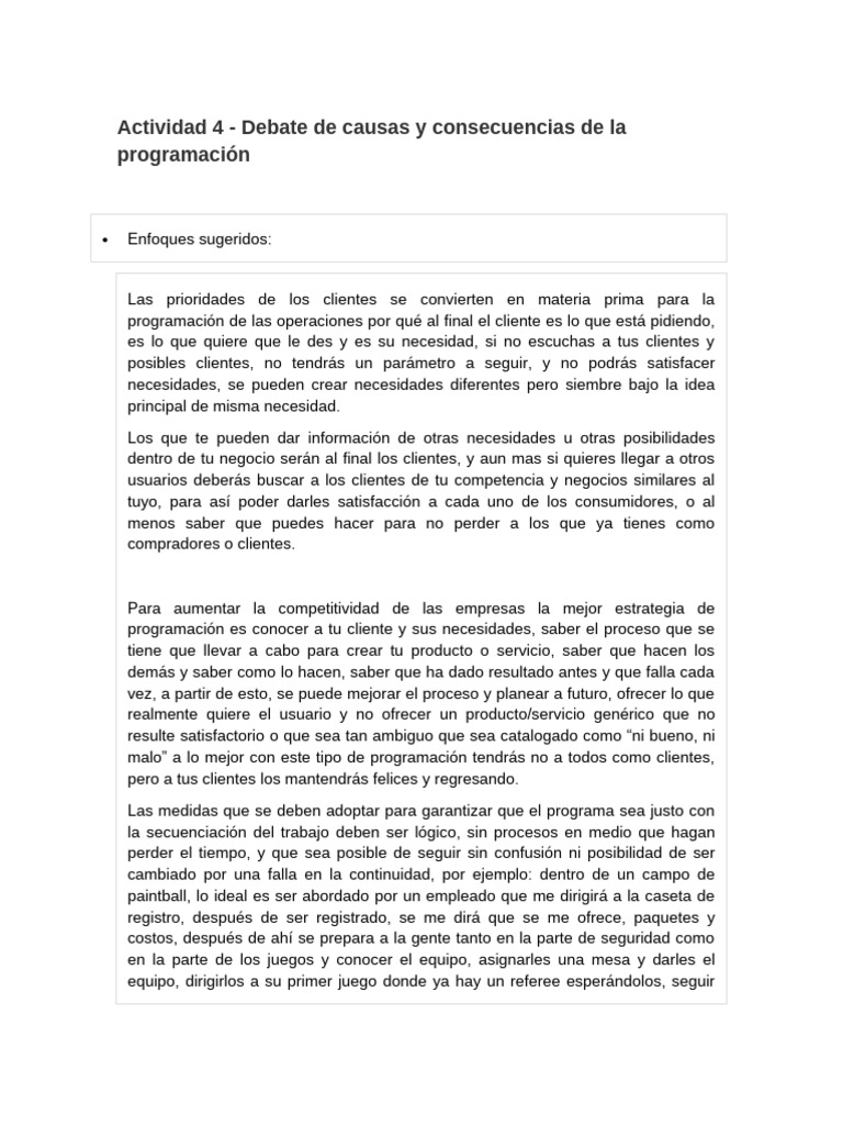 Actividad 4 Causas y Consecuencias de La Programacion. | PDF