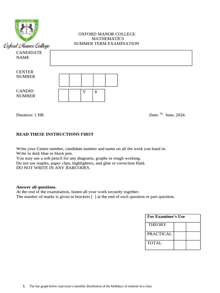 Exam Summer 2024 Year 8, 9 and 10 | PDF