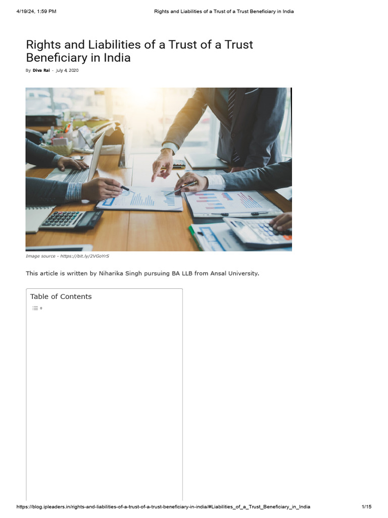 Rights and Liabilities of A Trust of A Trust Beneficiary in India | PDF