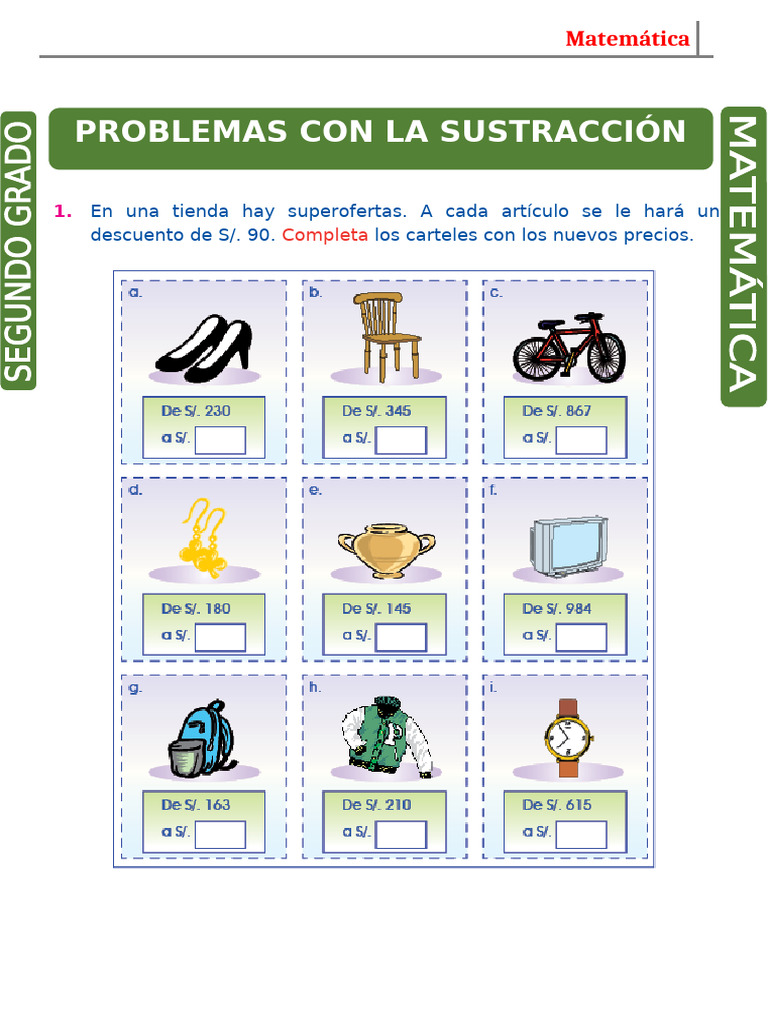 FICHA PROBLEMAS DE SUSTRACCION | PDF