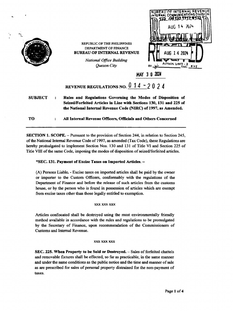 RR 14-2024 Rules and Regulations Governing The Modes of Disposition of ...