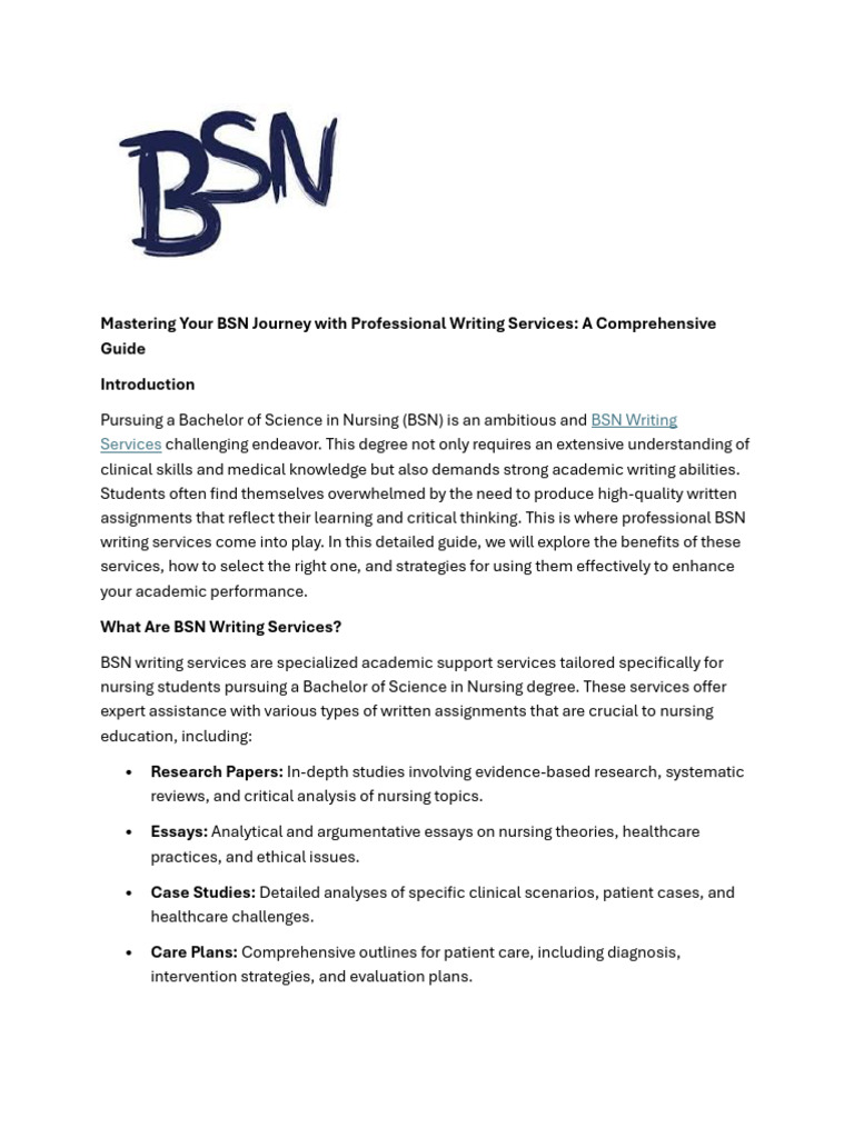 Mastering Your BSN Journey With Professional Writing Services | PDF ...