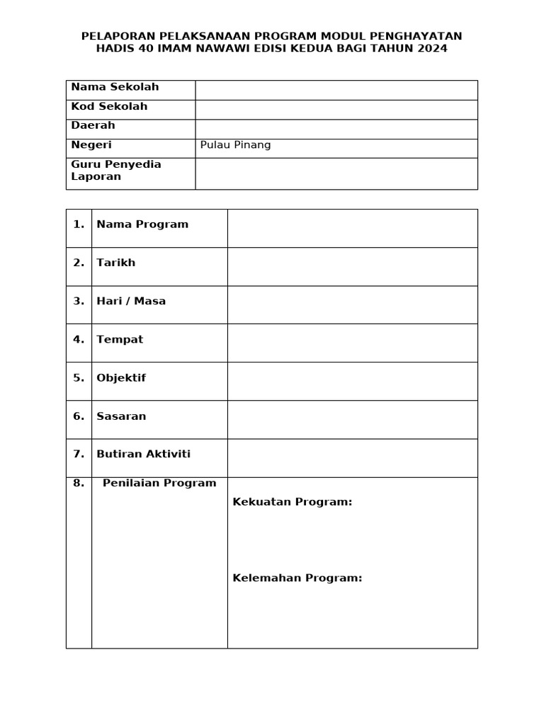 Pelaporan Pelaksanaan Program Modul Penghayatan Hadis 40 Imam Nawawi ...