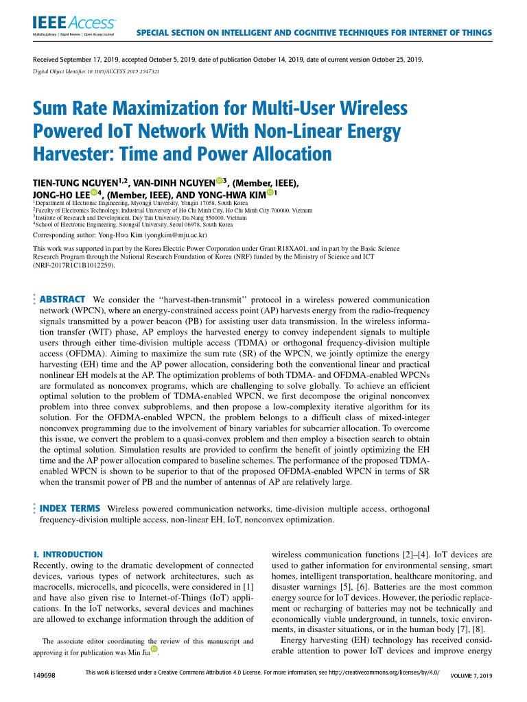 Sum Rate Maximization For Multi-User Wireless Powered IoT Network With Non-Linear Energy ...
