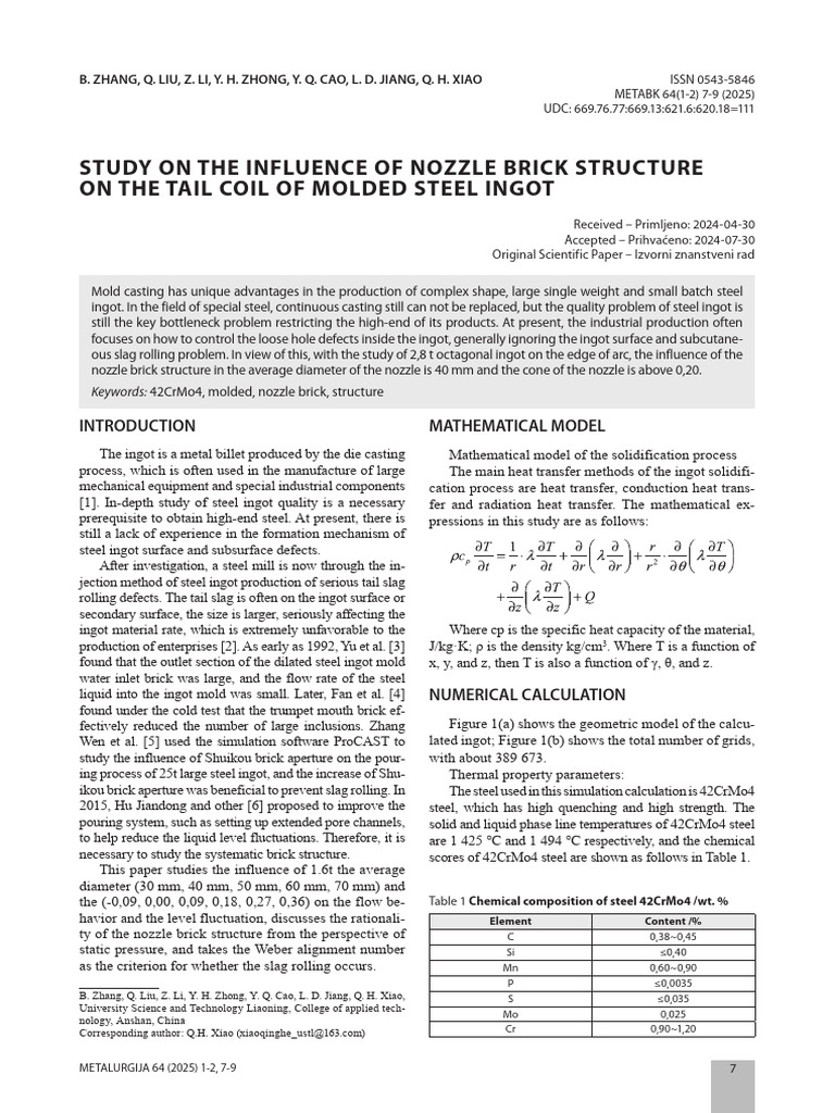 Study On The Influence of Nozzle Brick Structure On The Tail Coil of ...