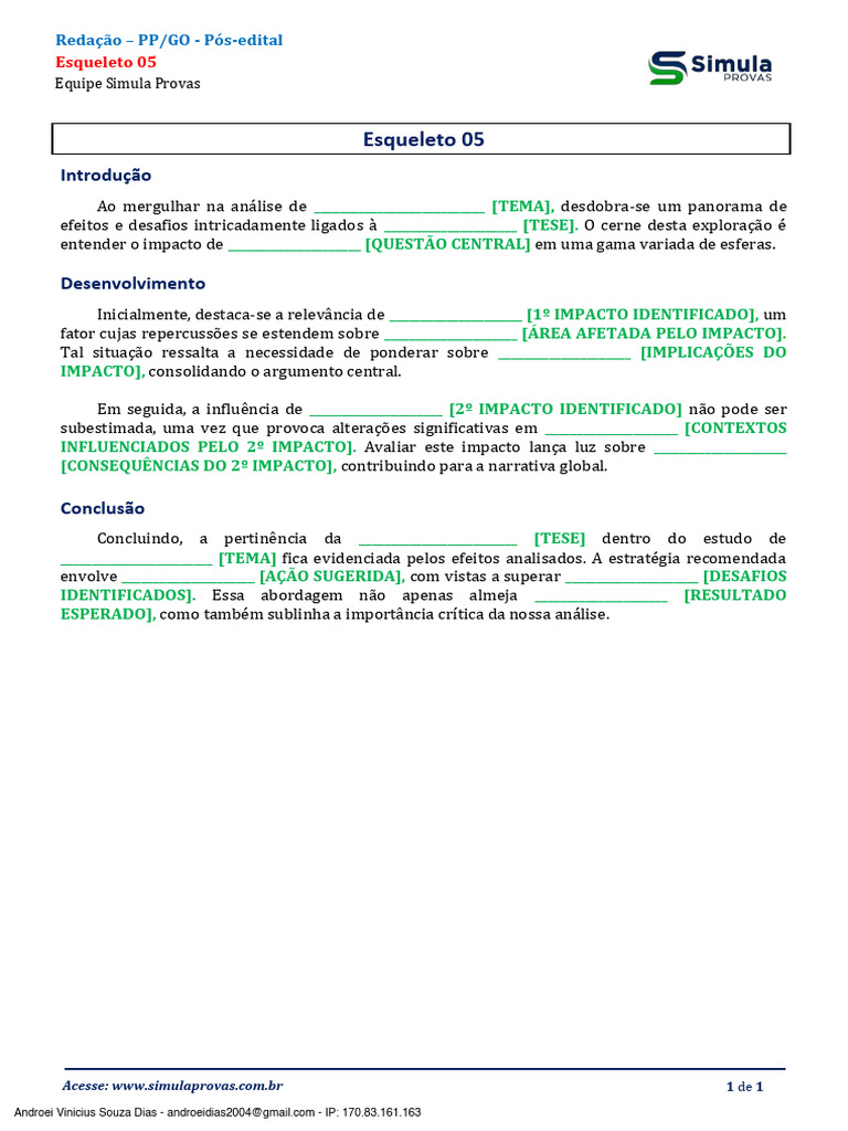 Esqueleto 05 - Redação para Preencher - PPGO | PDF
