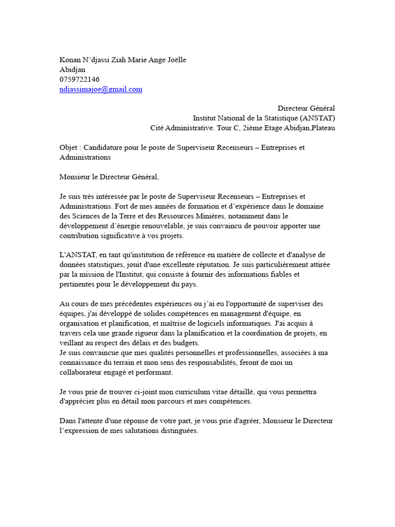 Lettre de Motivation Superviseur | PDF