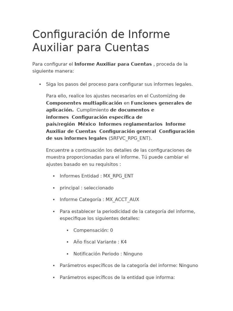 Configuration For Auxiliary Report For Accounts | PDF