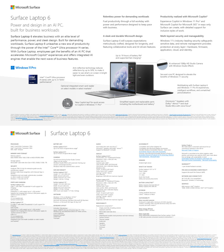 MSFT Microsoft Surface Laptop 6 Fact Sheet ROW | PDF | Laptop | Solid ...