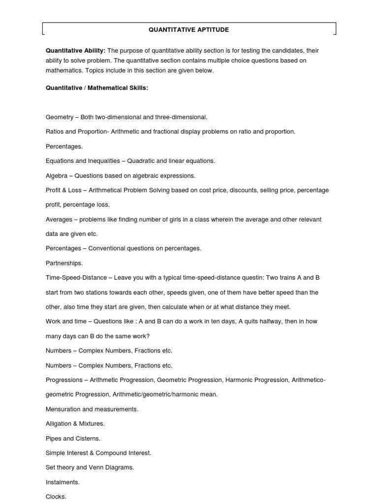 Understanding the Quantitative Aptitude Section: An Overview of Topics ...