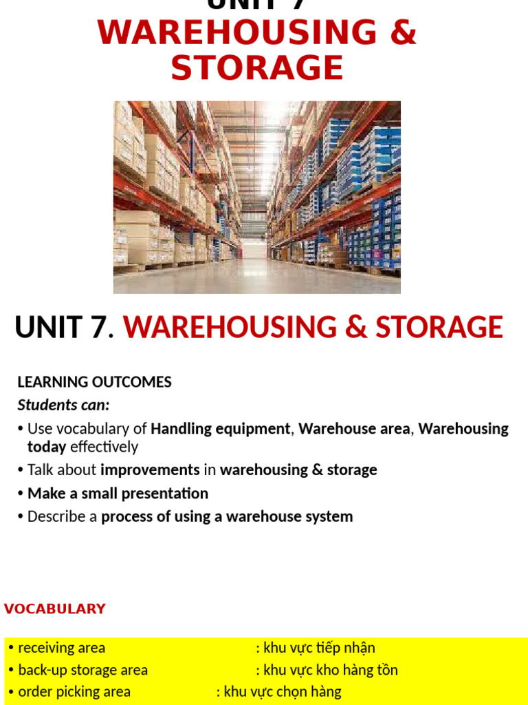 Unit 7. Warehousing Storage | PDF