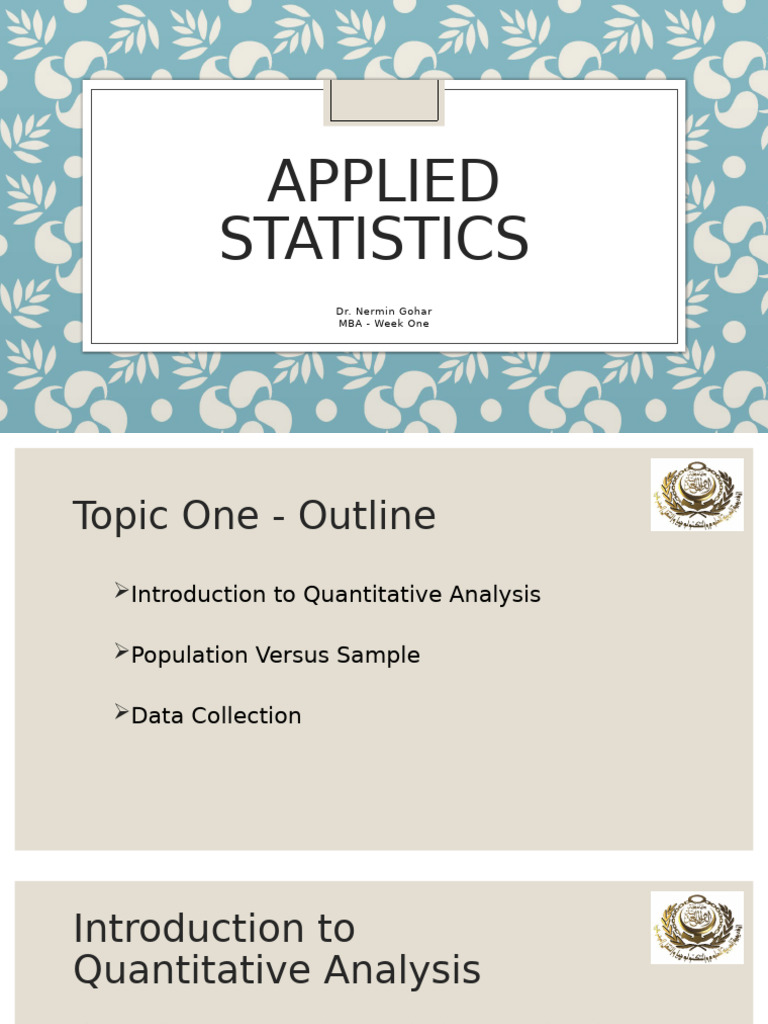 MBA Statistics - Week 1 | PDF