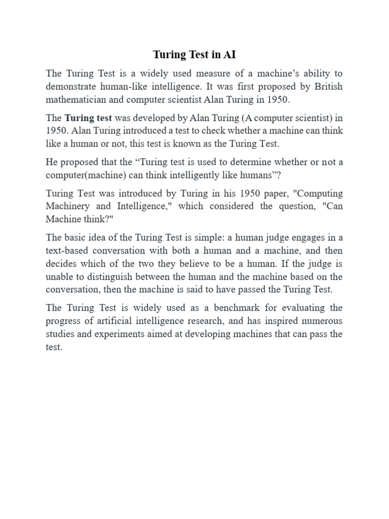Turing Test in AI | PDF