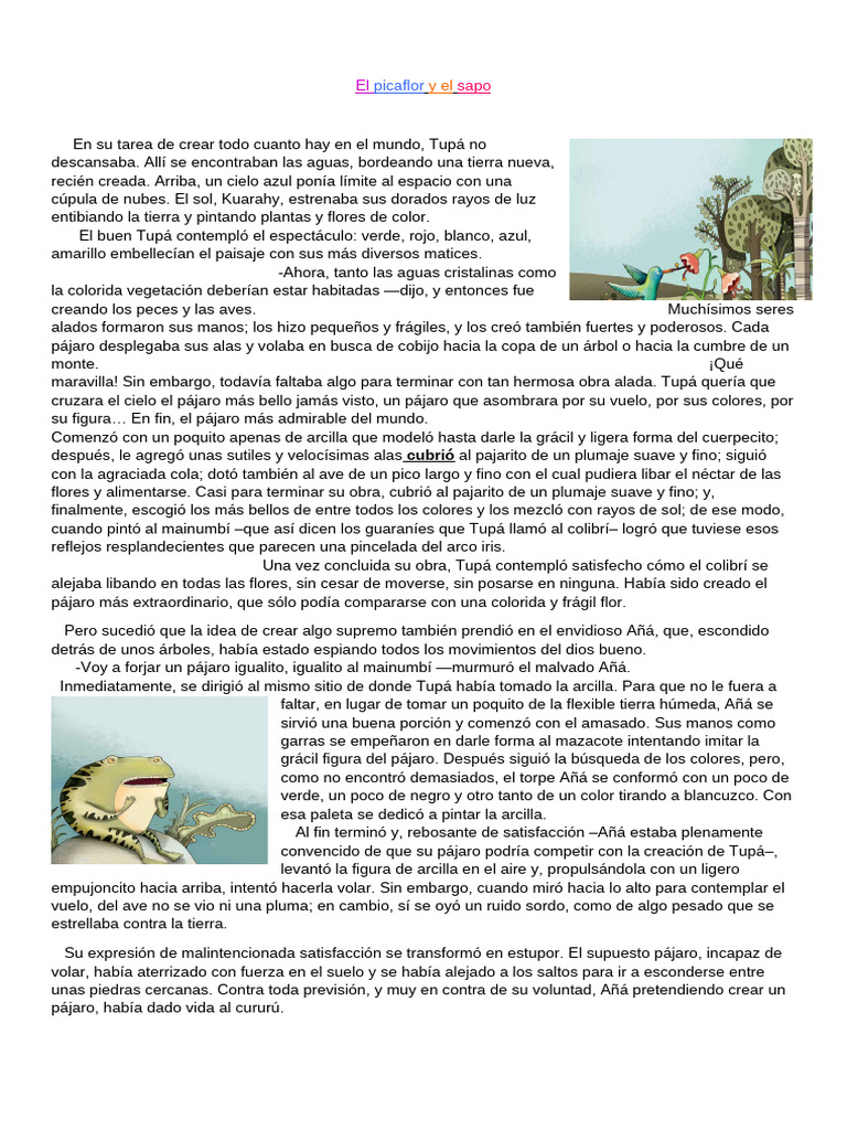 La Leyenda del Picaflor y el Sapo | PDF | Aves | Historia