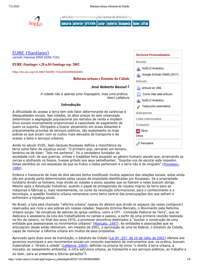 Bassul 2002 - Reforma Urbana e Estatuto Da Cidade | PDF