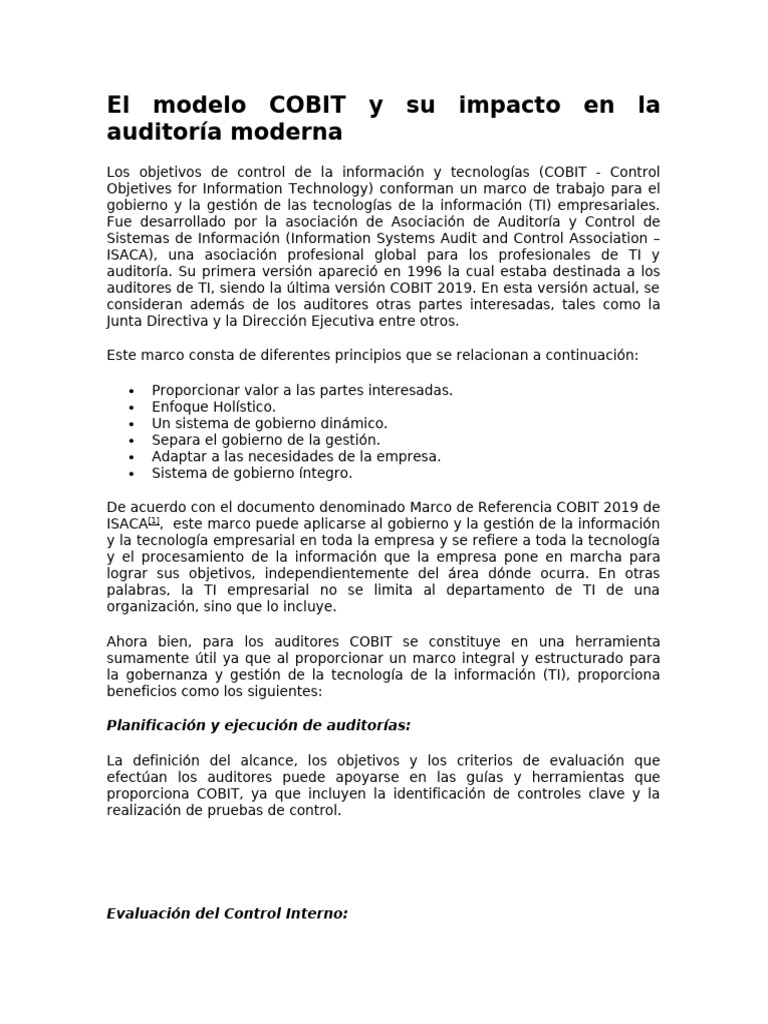 El Modelo COBIT y Su Impacto en La Auditoría Moderna | PDF