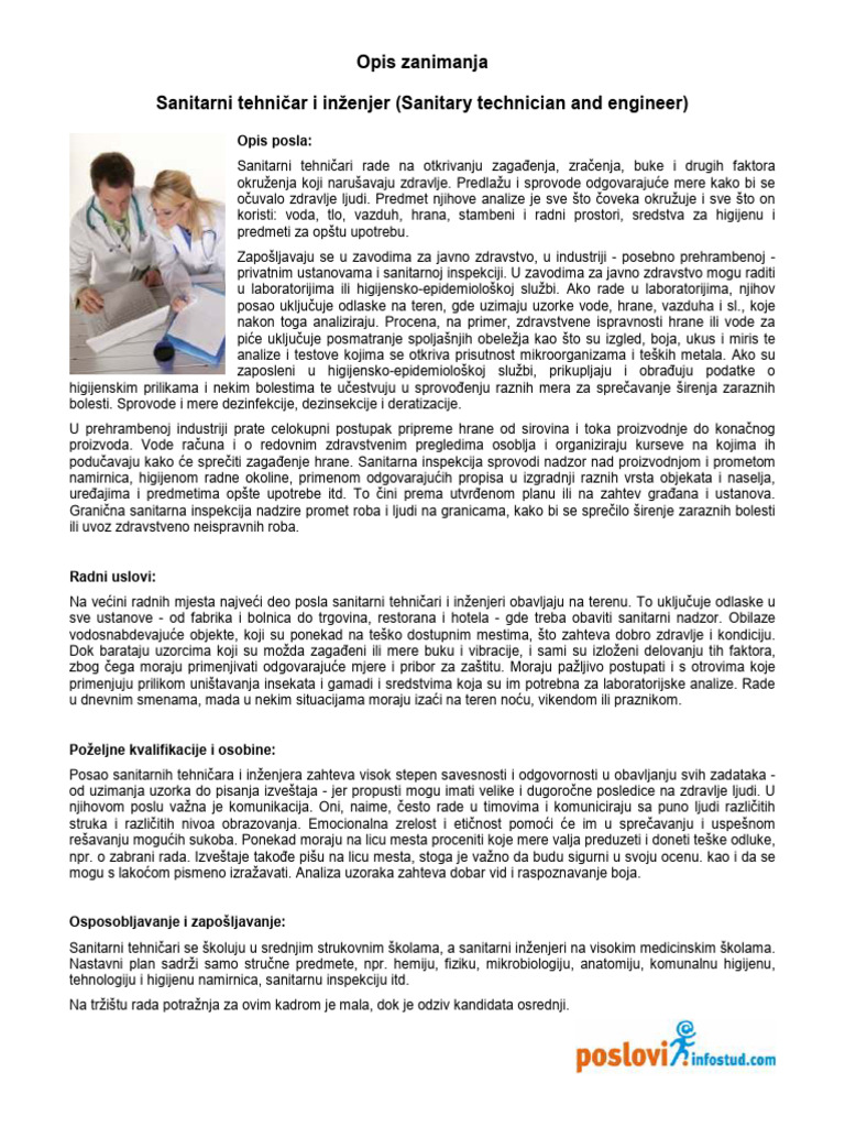 Sanitarni Tehnicar I Inzenjer | PDF