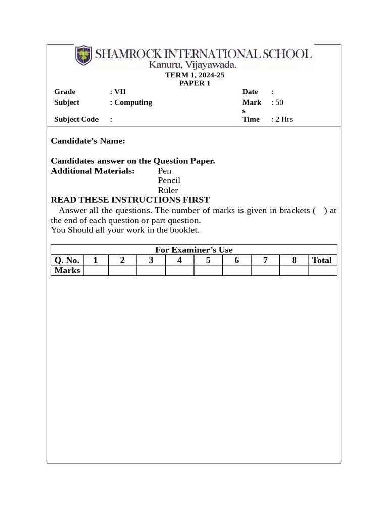 Grade 7 Term 1 Computing | PDF