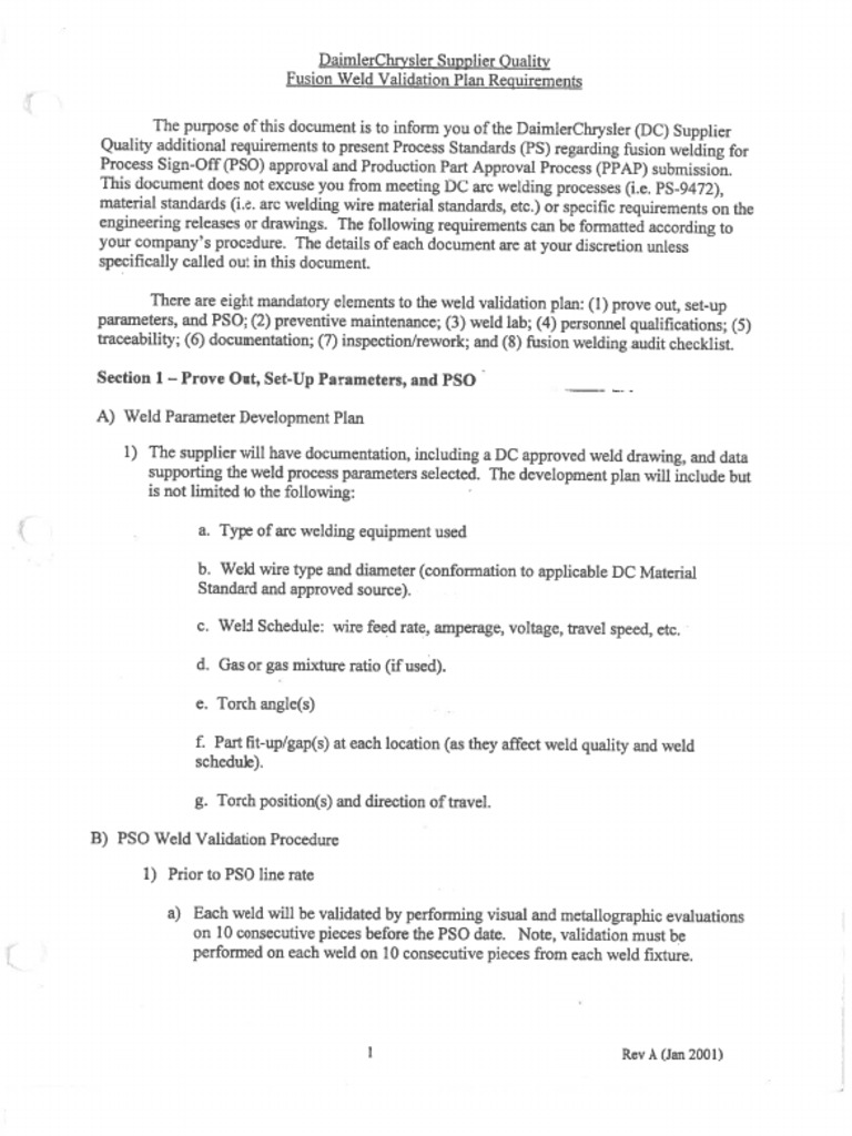 Fusion Weld Validation Plan Requirements - 2001 | PDF