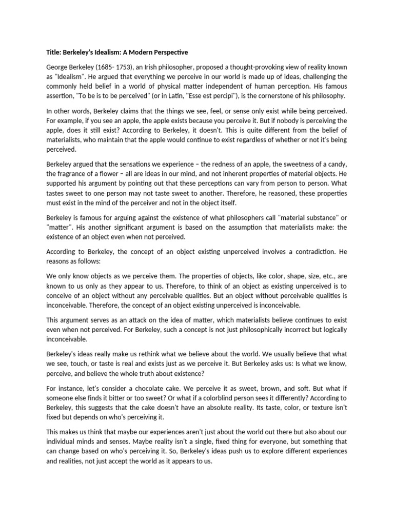 Class Reading For Berkeley Idealism | PDF