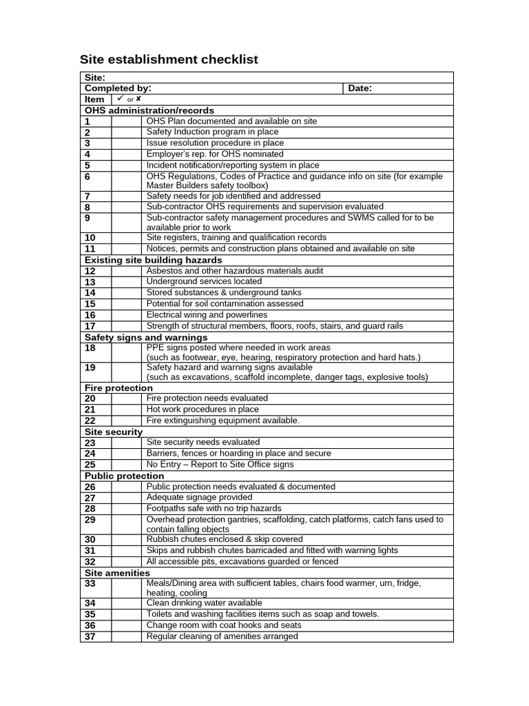 Site Establishment Checklist - 0 | PDF