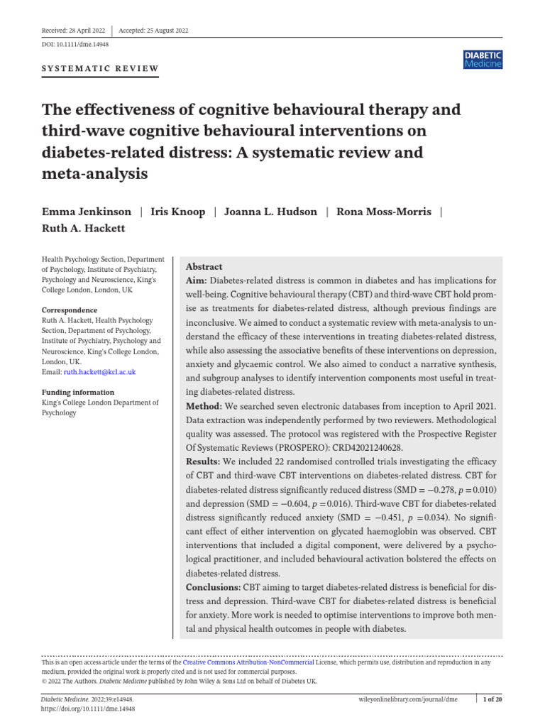 The Effectiveness of Cognitive Behavioural Therapy and Third Wave Cognitive Behavioural ...