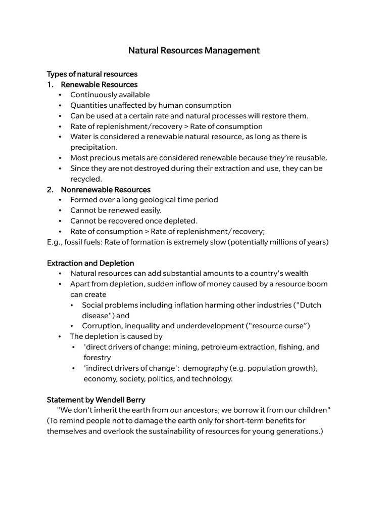 Natural Resources Management Assignment | PDF