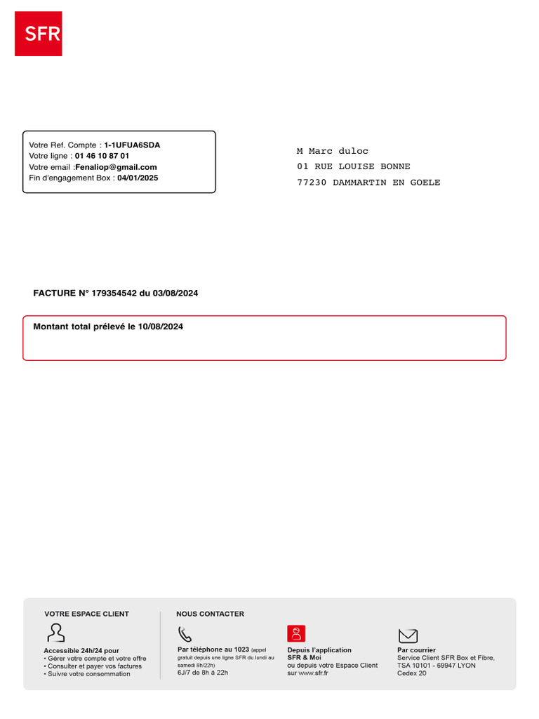 Votre Facture Fixe: M Marc Duloc 01 Rue Louise Bonne 77230 Dammartin en ...