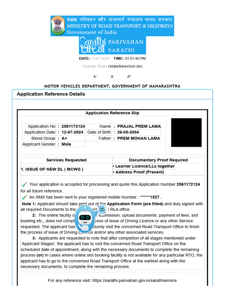 Https :sarathi - Parivahan.gov - in:Sarathiservice:ApplNoRedirect - Do ...