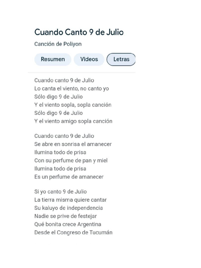 Letra Canto 9 de julio | PDF