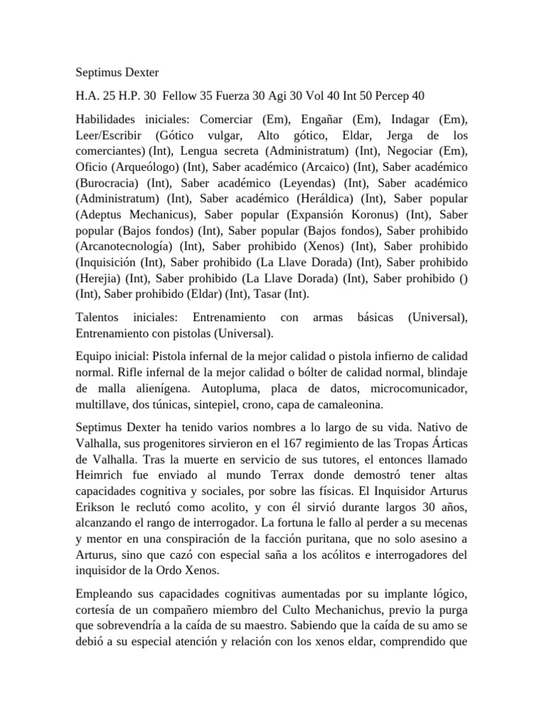 Personaje Septimus Dexter | PDF