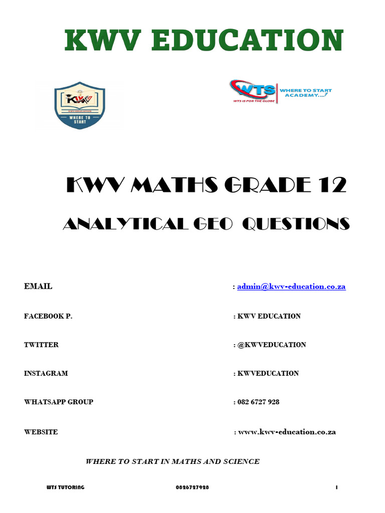 KWV 12 Maths Analytical Geo Questions | PDF