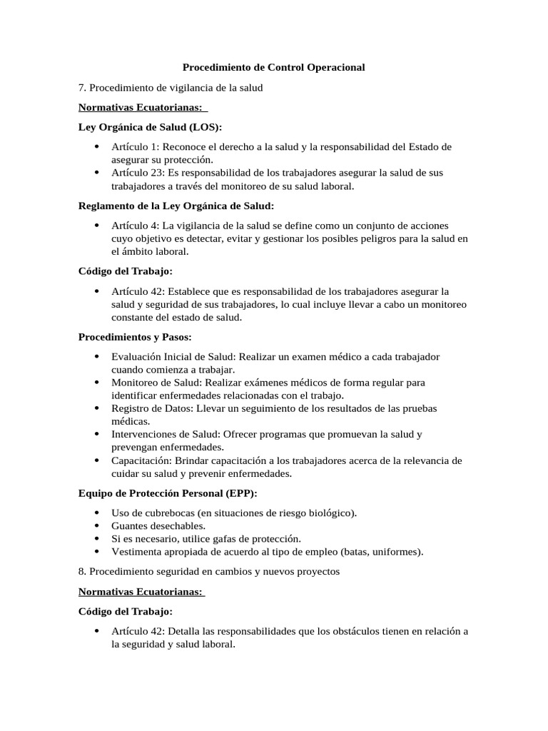 Procedimiento de Control Operacional | PDF