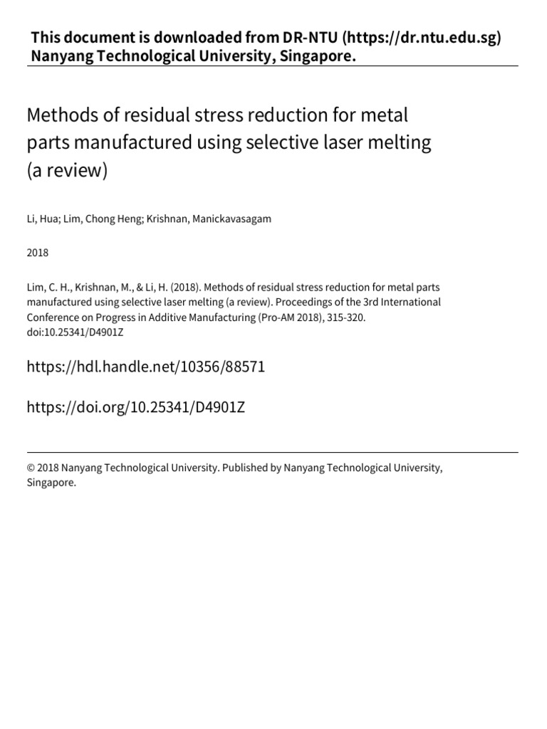 Methods of Residual Stress Reduction For Metal Parts | PDF