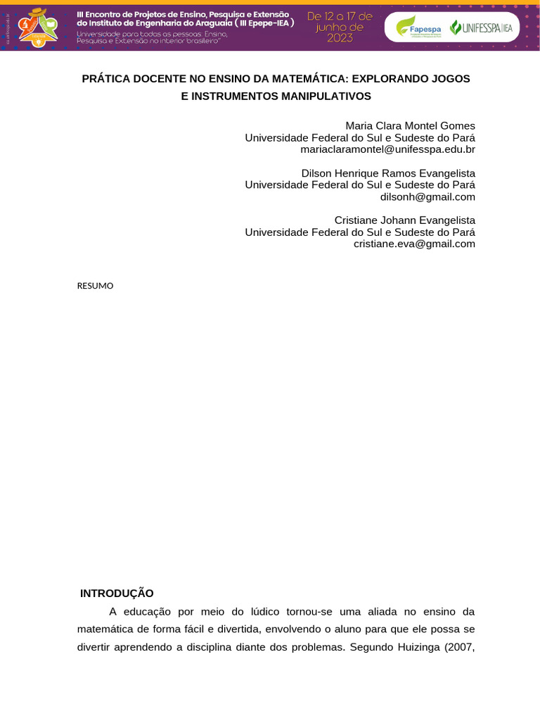 Epepe 2023 Jogos Instrumentos Revisado | PDF | Aprendizado | Carreira e ...