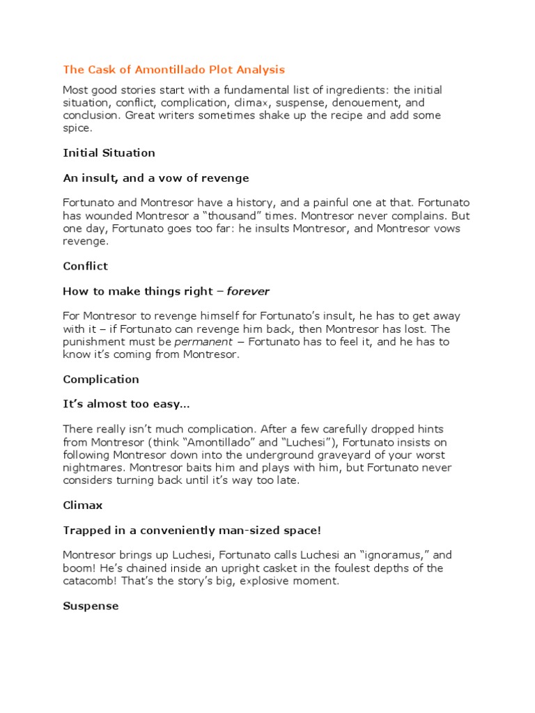 The Cask of Amontillado Plot Analysis | PDF