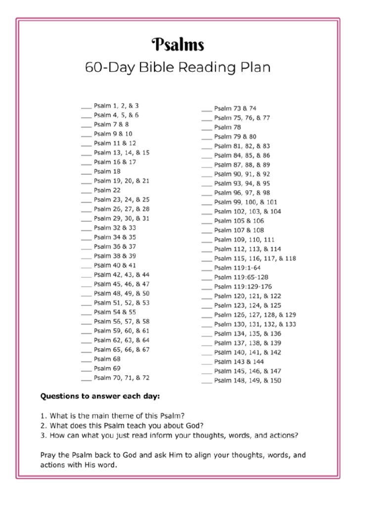 Psalms Reading Plan | PDF Psalms Reading Plan | PDF