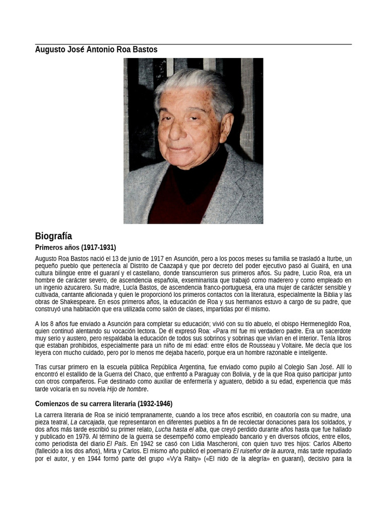 Augusto José Antonio Roa Bastos historia | PDF