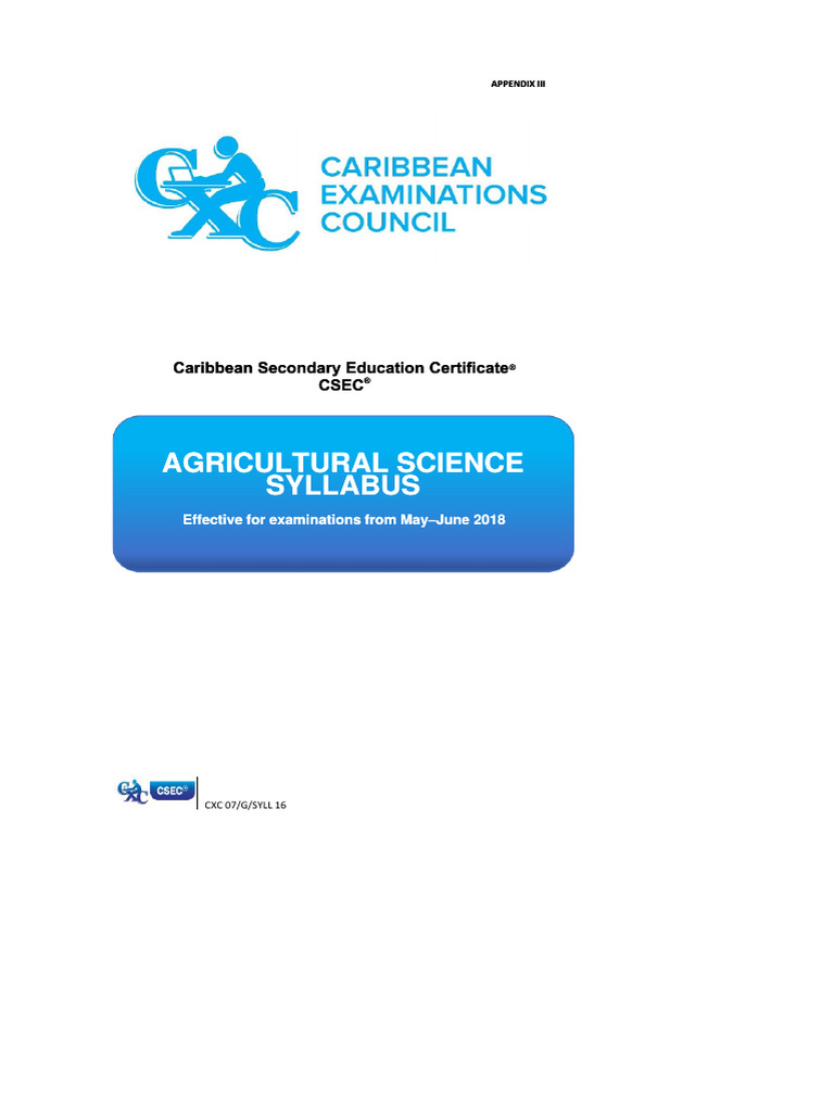Csec Agricultural Science Syllabus | PDF