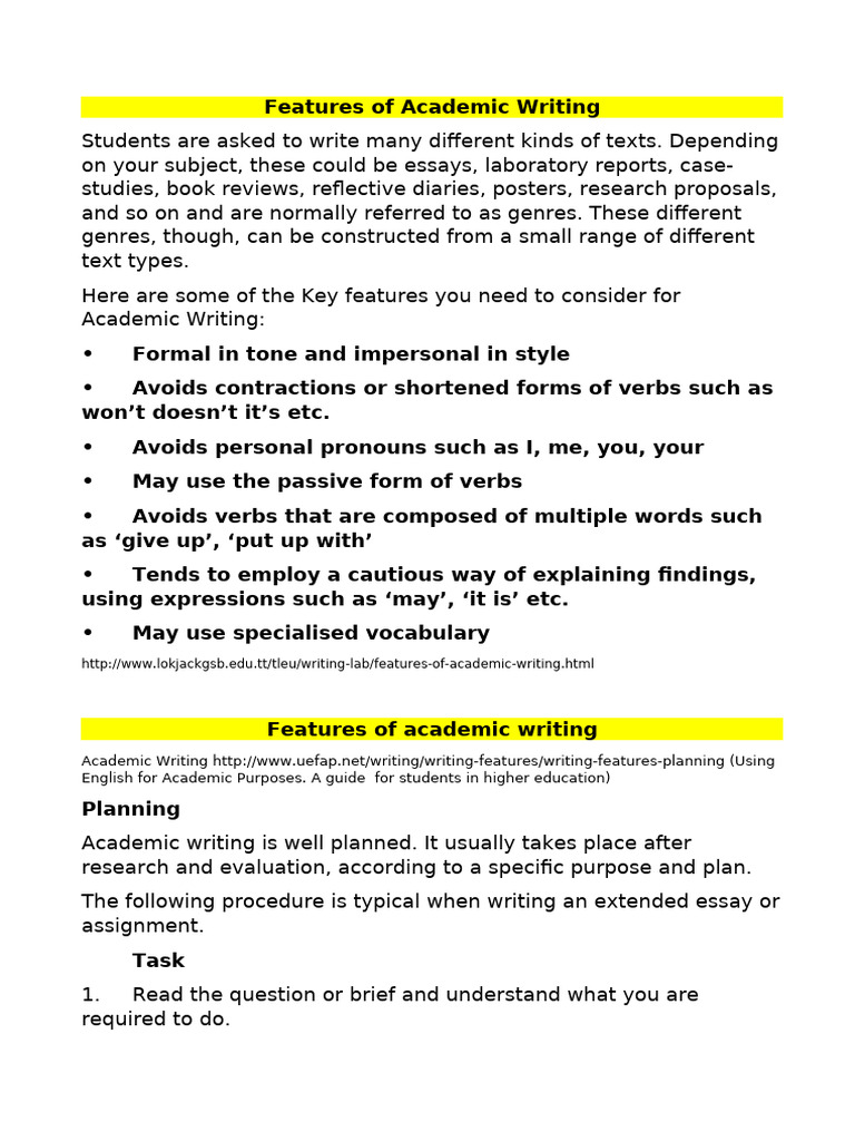 Features of Academic Writing | PDF