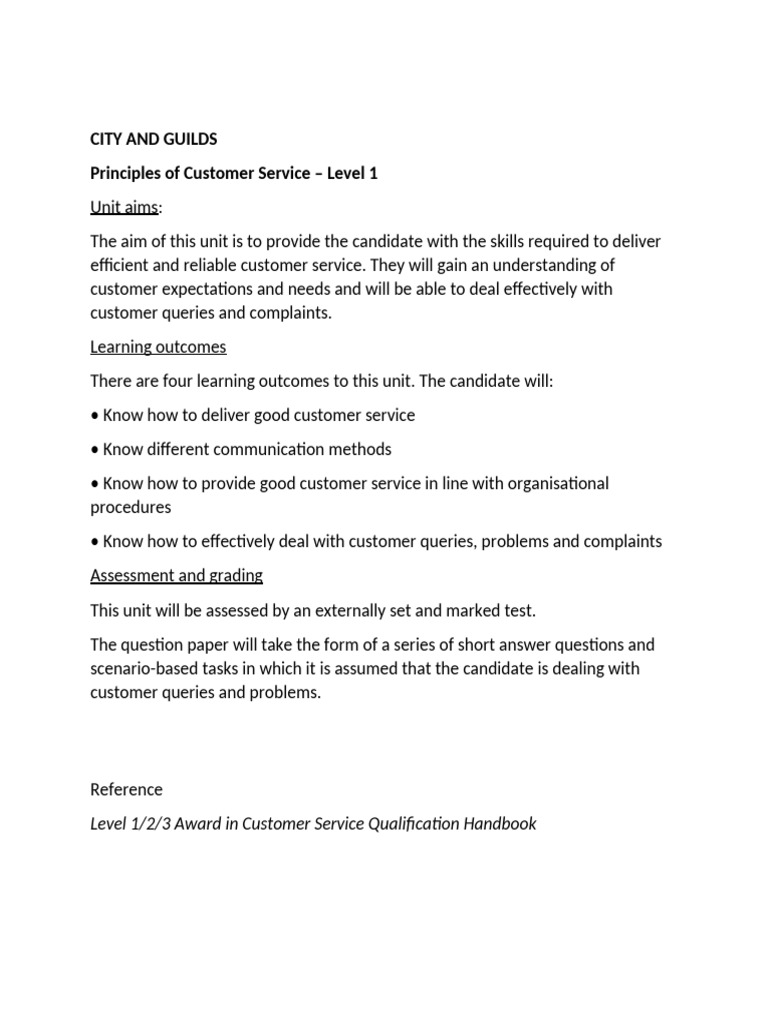 Customer Service Level 1 Outline | PDF