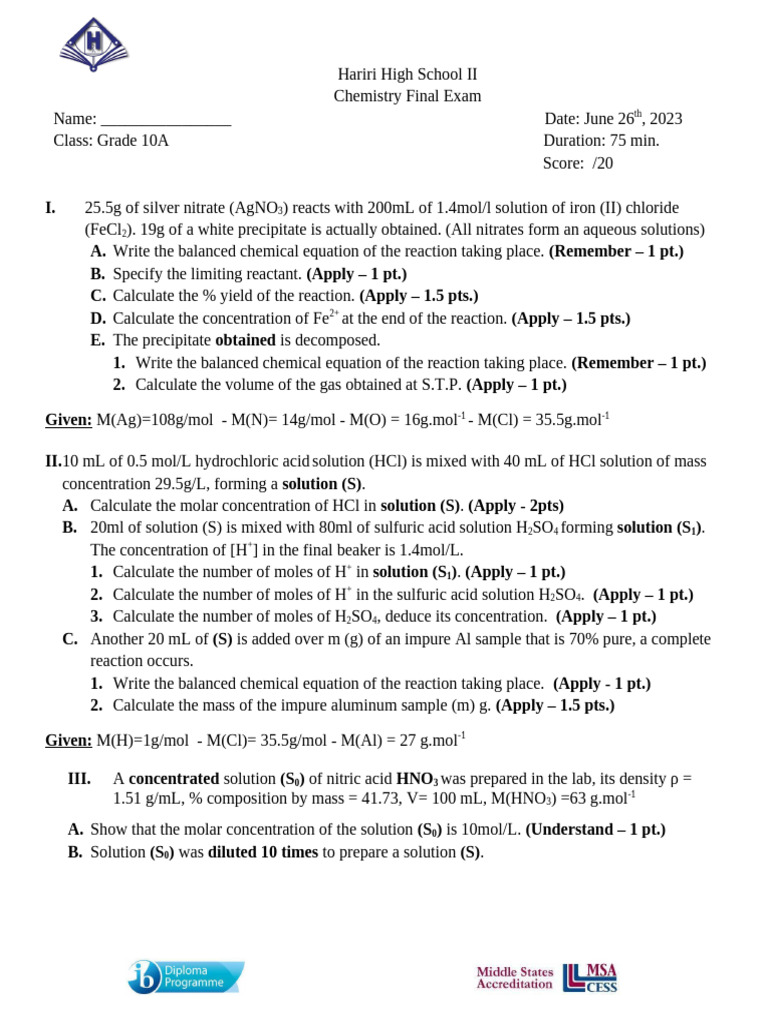 Grade 10 Final Exam | PDF