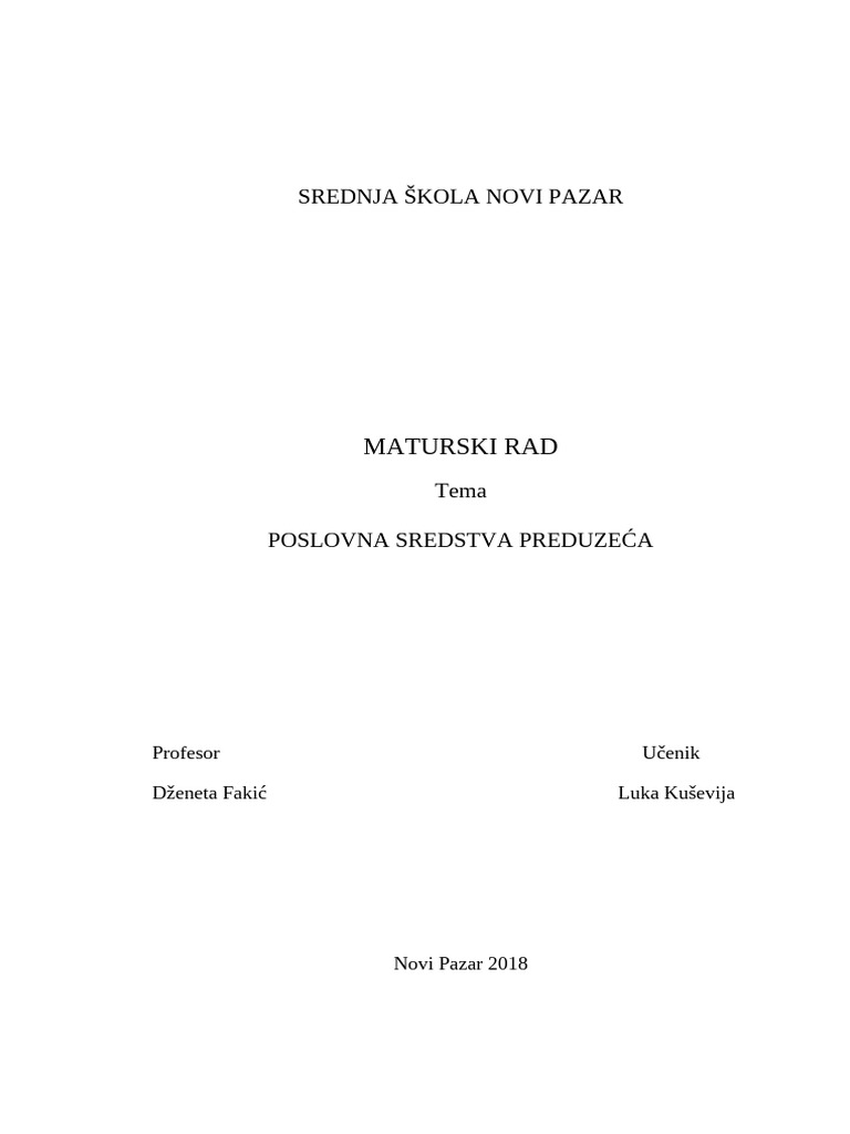 Maturski Rad Poslovna Sredstva Preduzeća | PDF