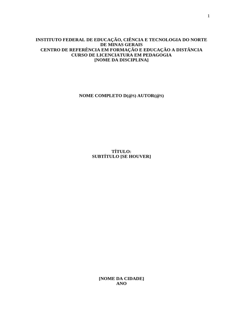 1 Modelo CAPA Trabalho WORD | PDF