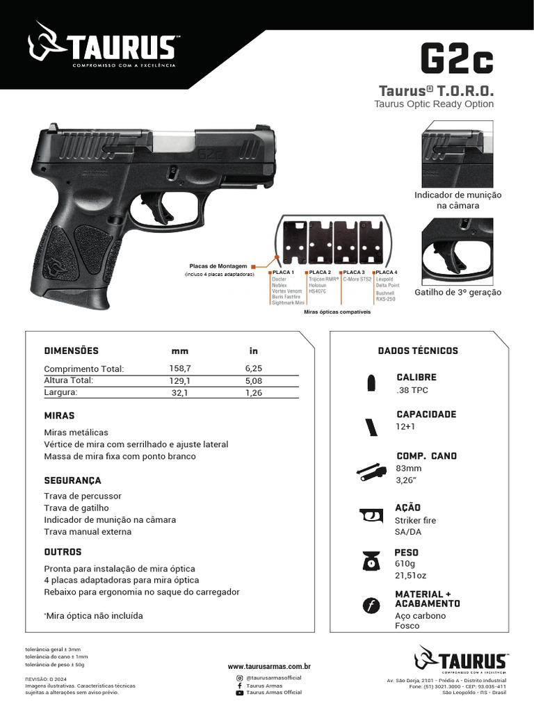 Pistola Taurus g2c .38 T P C | PDF | Munição | Voo