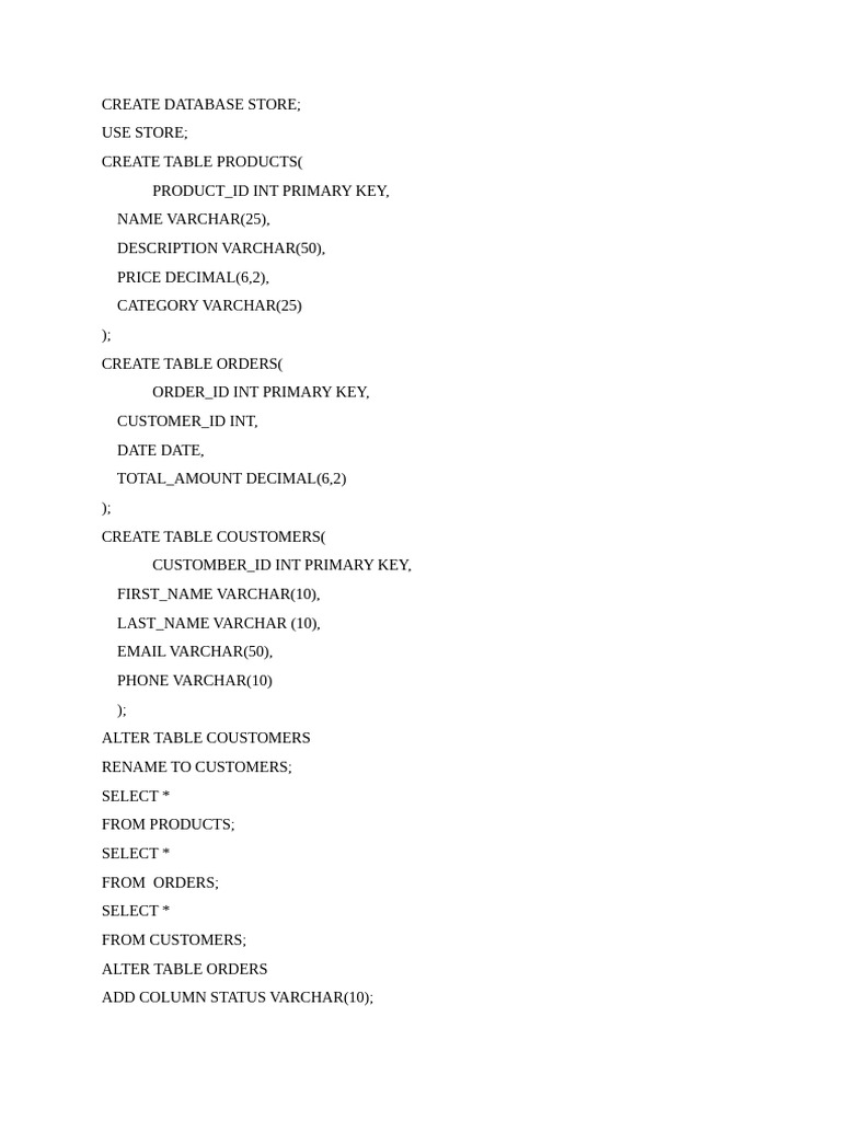 Assignment 1 Database Store | PDF