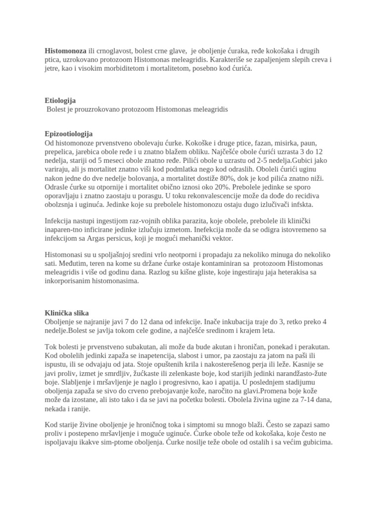 Proliv Histomonijaza | PDF