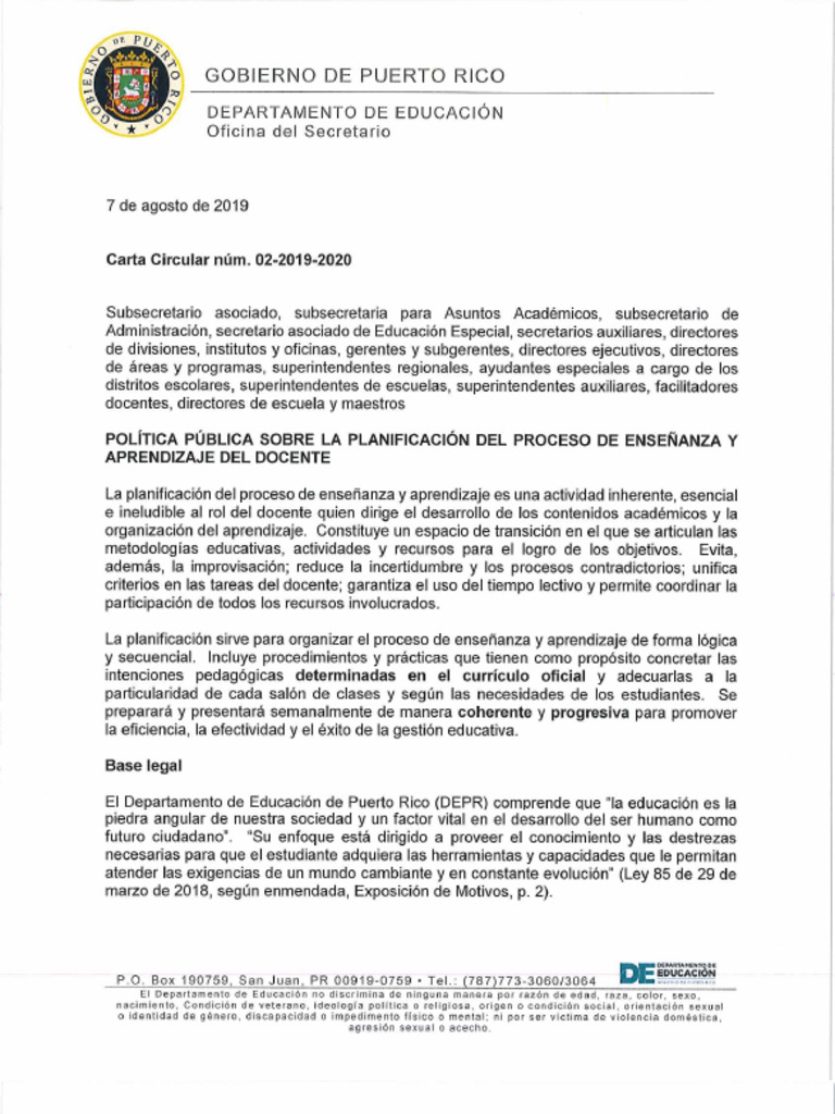 Carta Circular Num. 02-2019-2020 | PDF